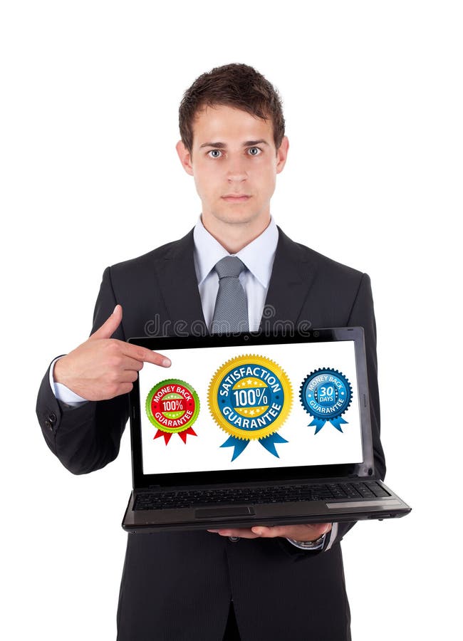 Business Man Pointing at a Laptop Computer Stock Photo - Image of ...