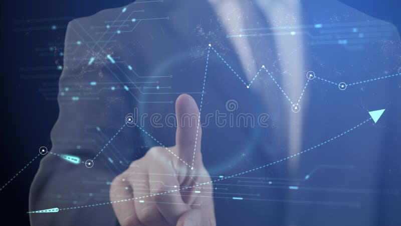 A Business Man Points His Finger at a Transparent Screen on Which a ...