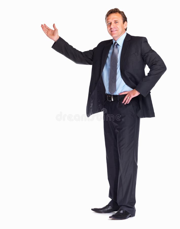 Business Man Points at Your Product Stock Photo - Image of elegant ...