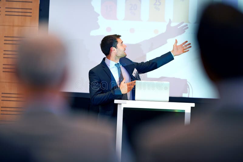 Business Man, Presentation and Pointing at Projector Screen, Conference ...