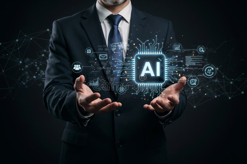Business Man Presenting AI Chip, Artificial Intelligence Technology ...