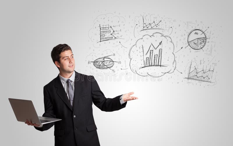 Business Man Presenting Hand Drawn Sketch Stock Illustration ...