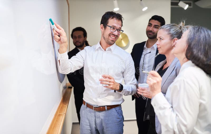 Business Man Presenting New Project Idea at Whiteboard Stock Image ...