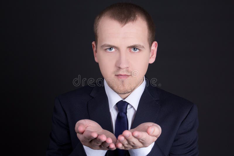 Business Man Presenting Something on His Hand Stock Photo - Image of ...