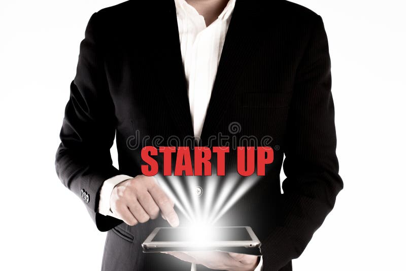 The Business Man Pressed on the Tablet, Business Start Up Concept Stock ...