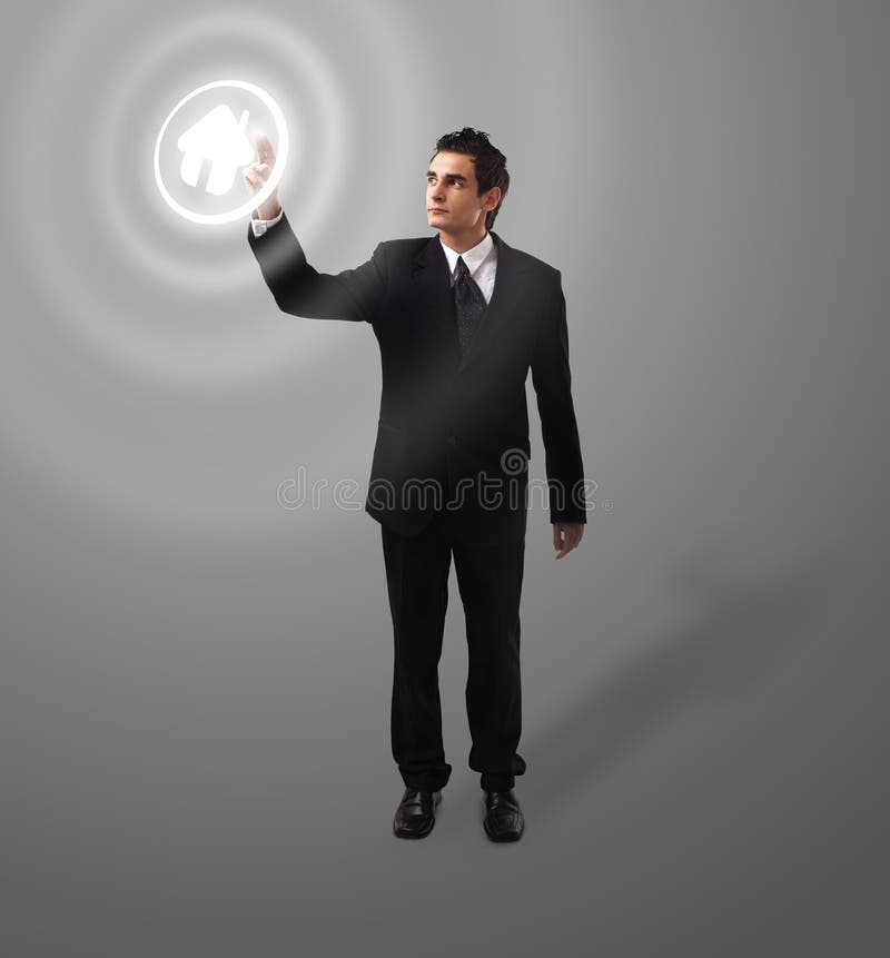 Business Man Pressing Button Stock Image - Image of button, future ...