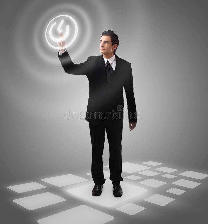 Business Man Pressing Button Stock Image - Image of button, future ...