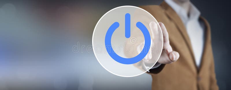 Business Man Pressing Power Button Stock Image - Image of digital ...