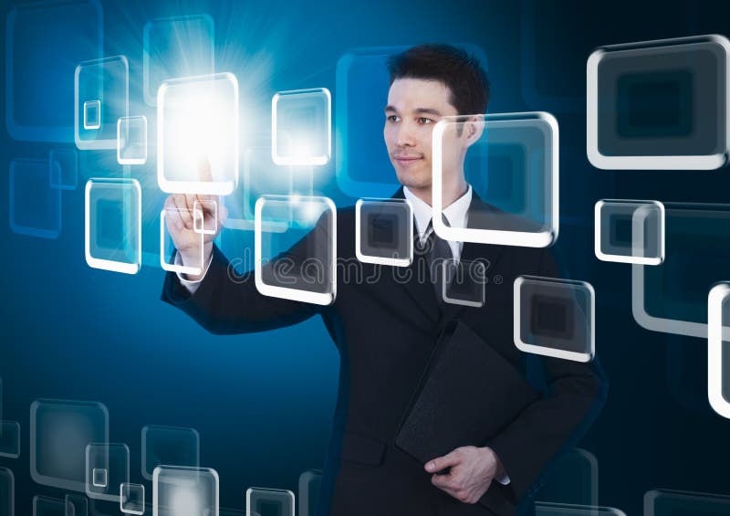 Future Touchscreen Interface with Hand Stock Illustration ...