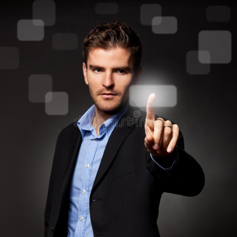 Business Man Pressing a Touchscreen Button Stock Image - Image of ...