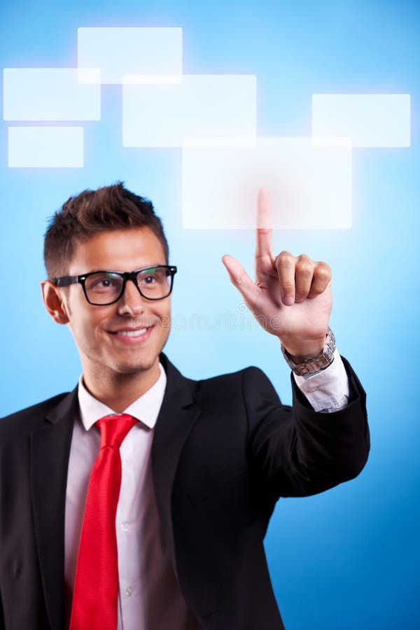 Business Man Pressing a Touchscreen Button Stock Image - Image of ...