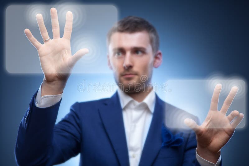 Business Man Pressing Touchscreen Button Stock Image - Image of human ...