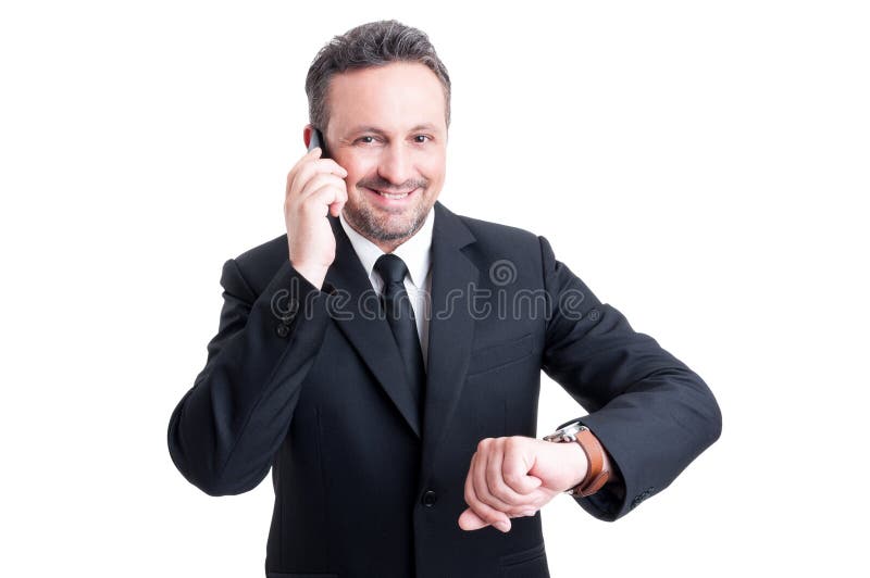 Business Man with Punctuality Stock Image - Image of phone ...