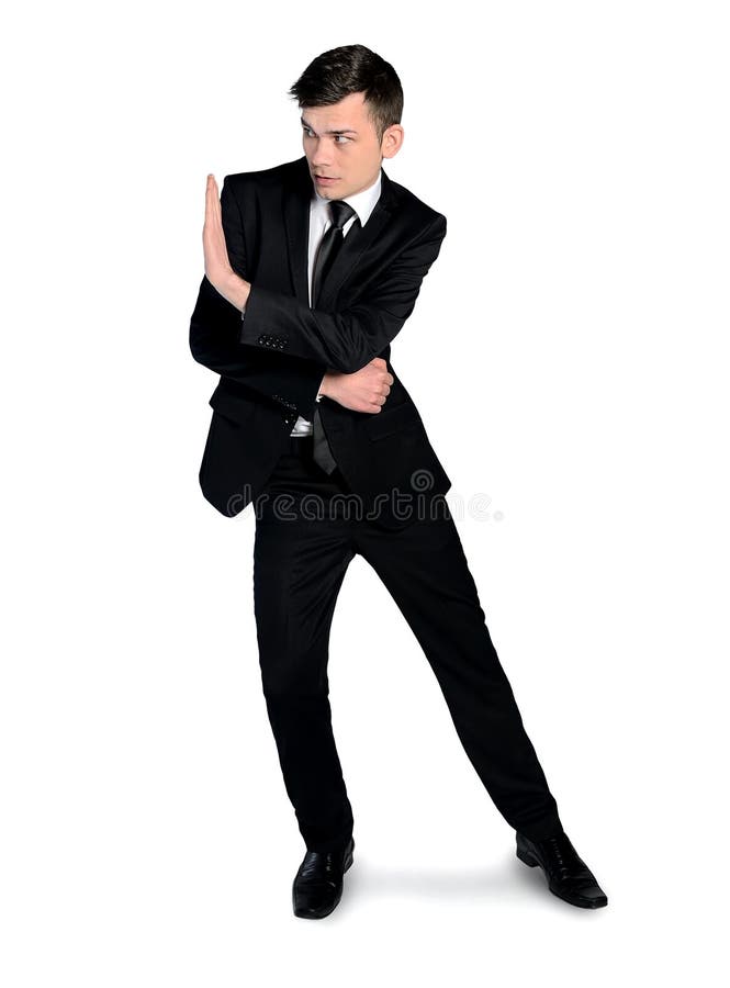 Business Man Push Something Stock Image - Image of concentrated, copy ...