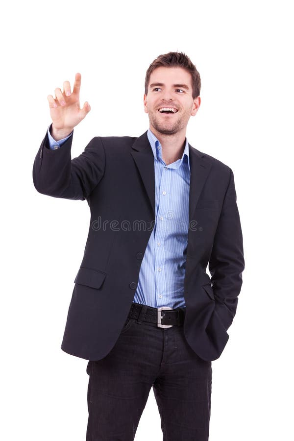 Business Man Pushing a Play Button Stock Photo - Image of people, pause ...