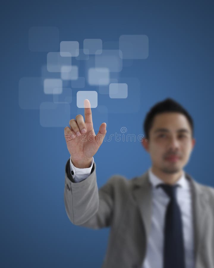 Business Man Pushing on a Touch Screen Stock Photo - Image of interface ...