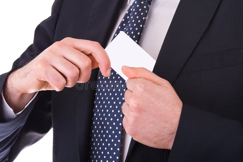 Businessman Putting Blank Card in His Pocket. Stock Photo - Image of ...
