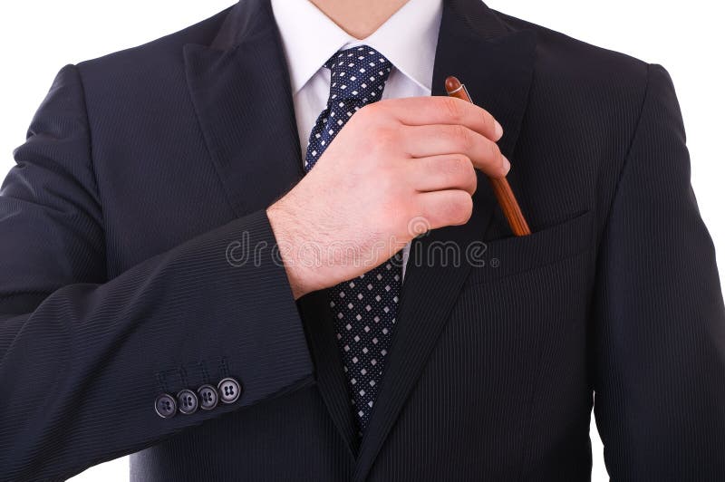 Businessman Putting a Pen in His Pocket. Stock Image - Image of ...