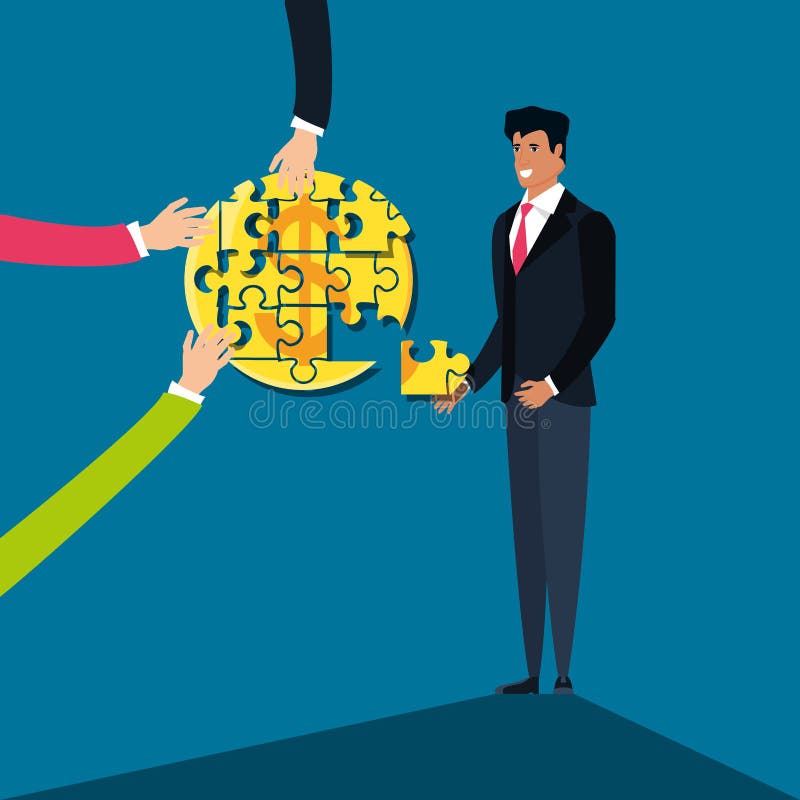 Business Man with Puzzle Pieces in Shape Circle Stock Vector ...