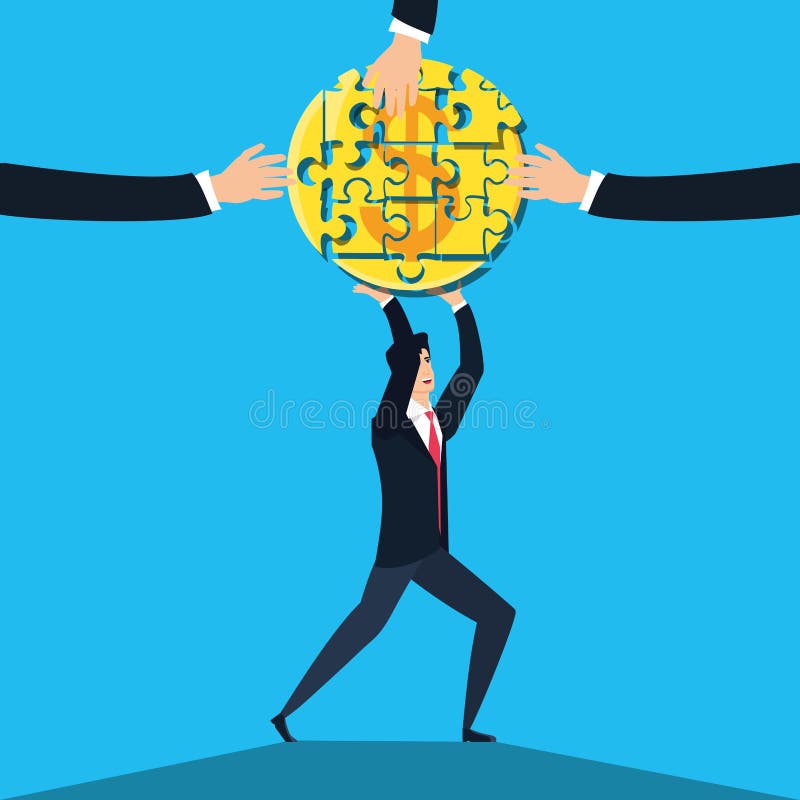 Business Man with Puzzle Pieces in Shape Circle Stock Vector ...