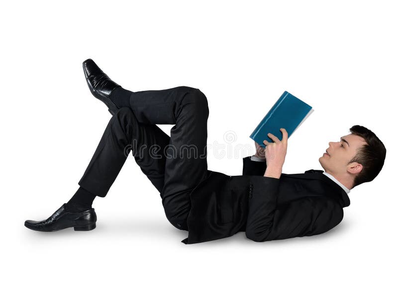 Business Man Reading Book Down Stock Image - Image of manager ...