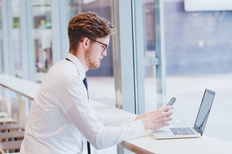 Business Man Reading Email Message on Mobile Phone Stock Image - Image ...