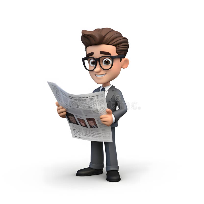 Business Man Reading Newspaper 3d Cartoon on a White Background Stock ...