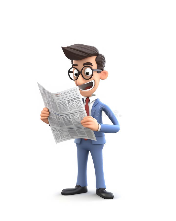 Business Man Reading Newspaper 3d Cartoon on a White Background Stock ...