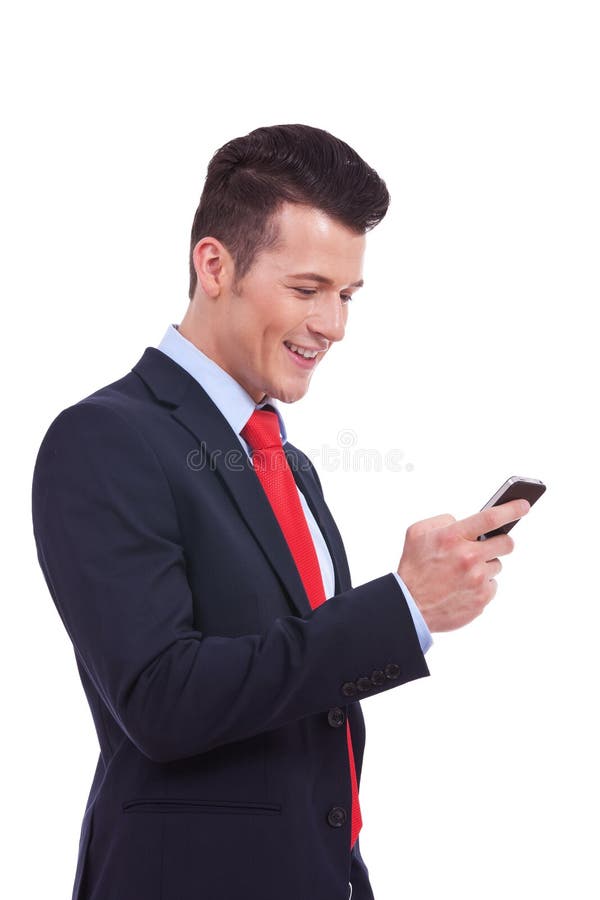Business Man Reading an SMS on Cellphone Stock Image - Image of ...