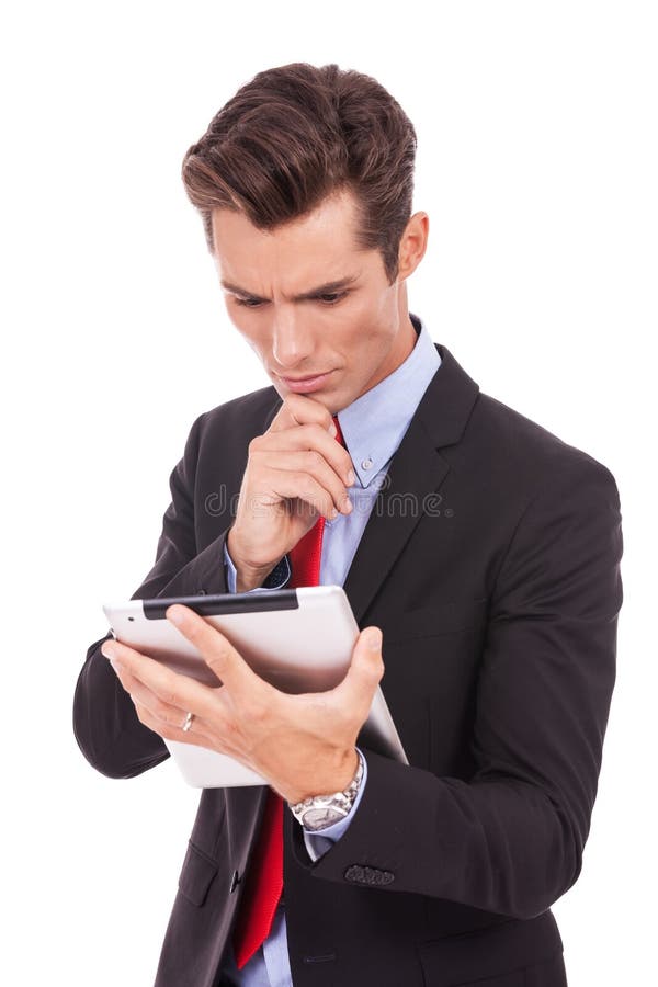 Business Man Reading Something on His Tablet Pad Stock Photo - Image of ...