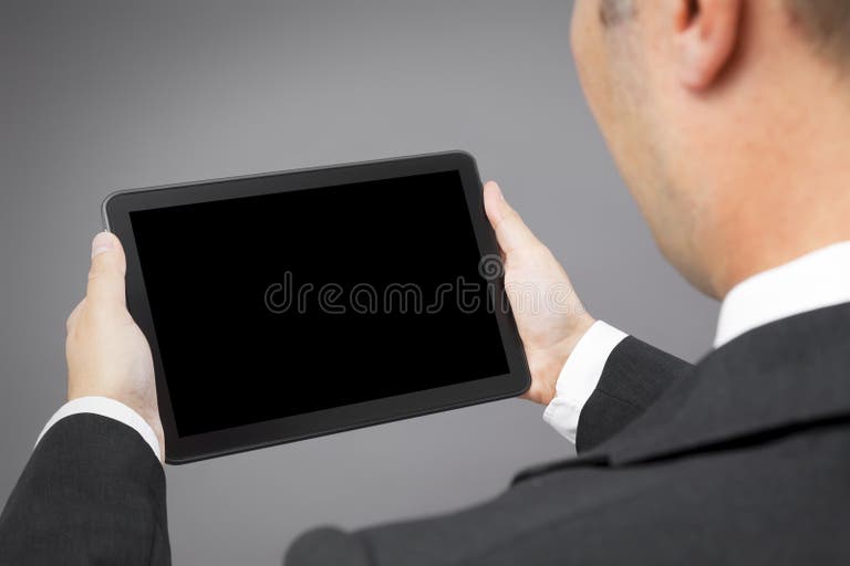 Business Man Reading Tablet Pc Stock Photo - Image of holding, happy ...