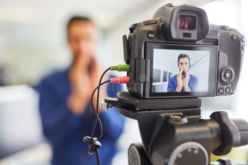 Business Man Recording Video for a Reportage Stock Image - Image of ...