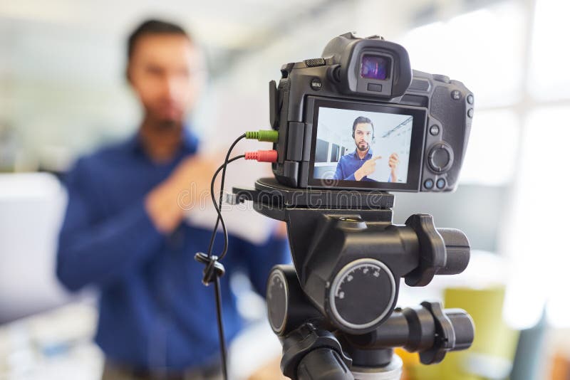 Business Man Recording Video for a Reportage Stock Image - Image of ...