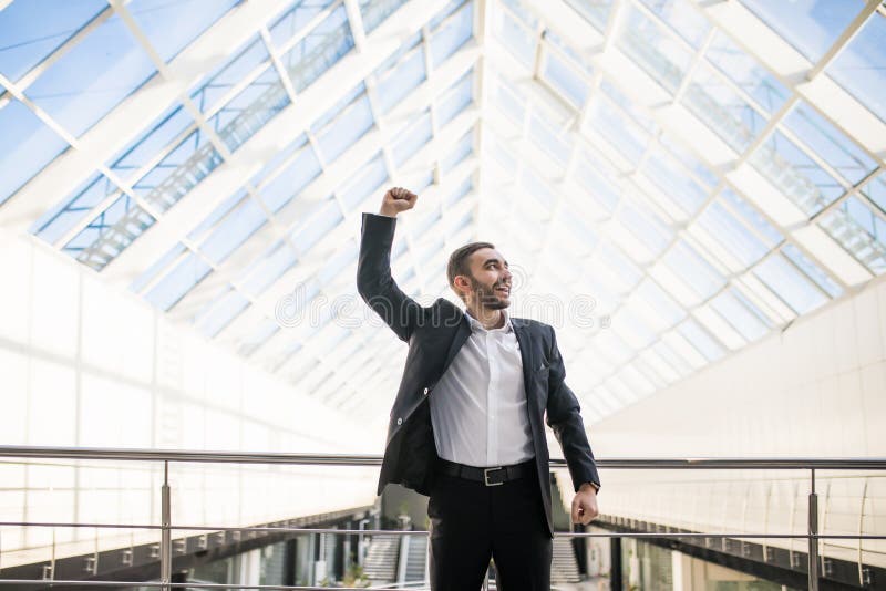 Businessman with Rised Finger. Idea Gesture Stock Image - Image of ...