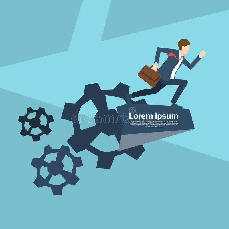 Business Man Run in Cog Wheel Development Concept Stock Vector ...