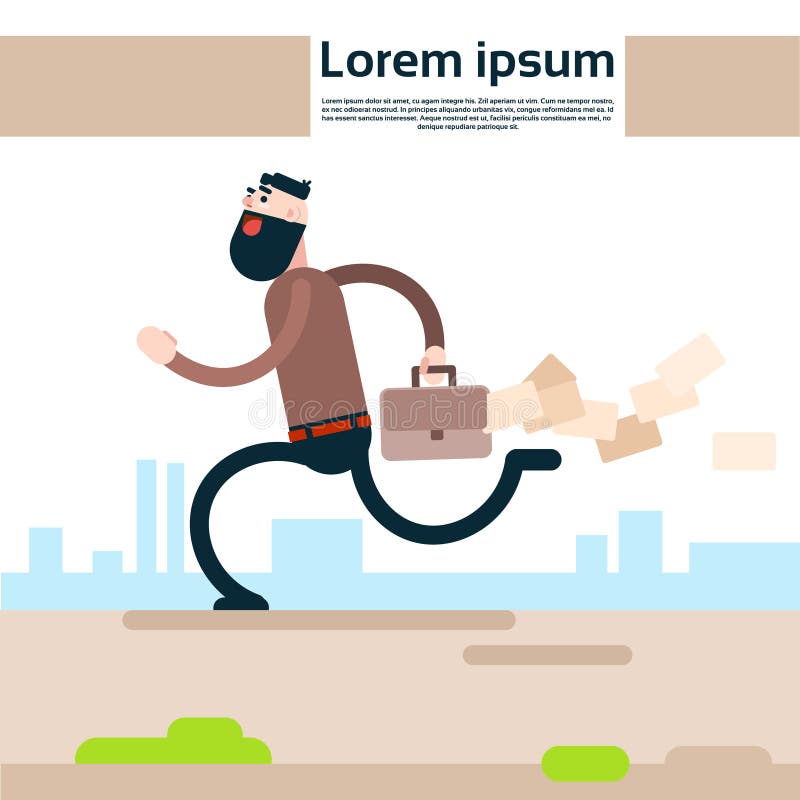 Business Man Run Holding Briefcase Losing Paper Documents Stock Vector ...