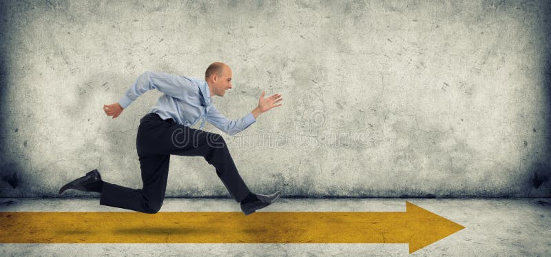 Business Man Run on Yellow Arrow Stock Photo - Image of sport, champion ...