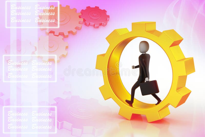 Business Man Running in Gear Wheels Stock Illustration - Illustration ...