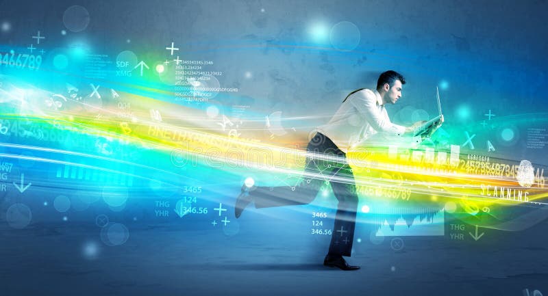 Business Man Running with Device and Data Concept Stock Image - Image ...