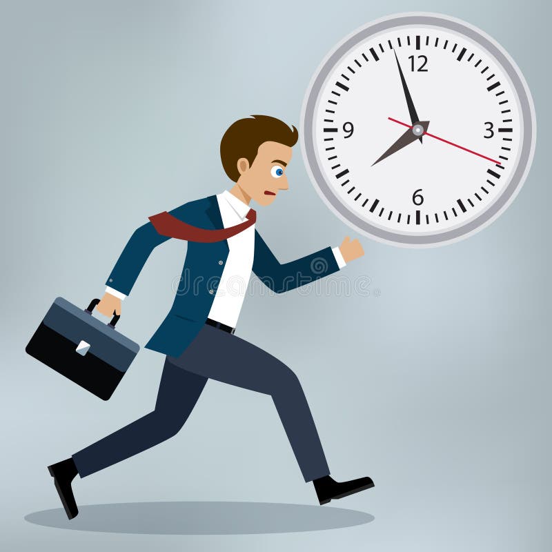 Business Man Run and Hurry Late Vector Illustration, Funny Comic Cute ...