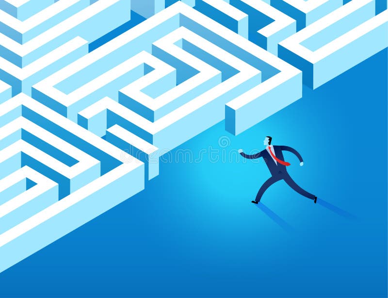 Business Man Running into Maze Vector Illustration Stock Vector ...
