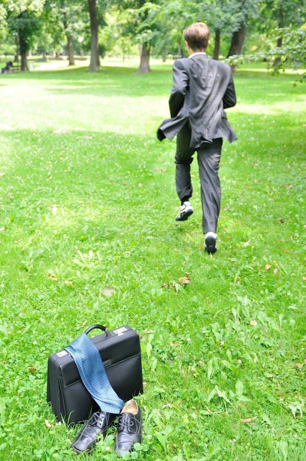 Business Man Running in Park - Escape Stock Photo - Image of positive ...