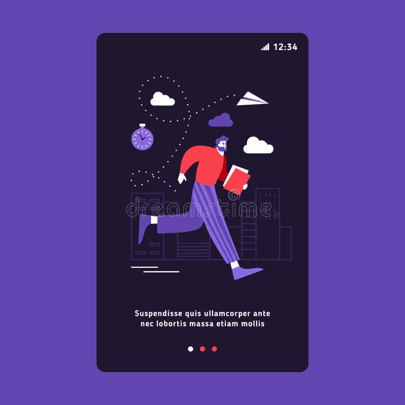 Business Man Running. Schedule, Time. Onboarding Screens User Interface ...