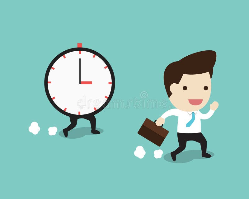 Business Man Running with Time in Flat Design Stock Vector ...