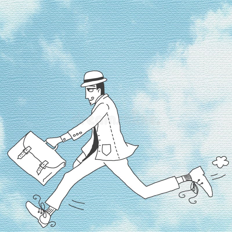 Business Man in Rush. Blue Sky Background Stock Illustration ...
