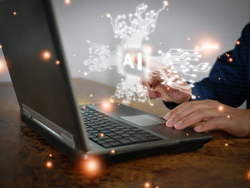 A Business Man`s Finger Touching and Activating Virtual Screen of Ai ...