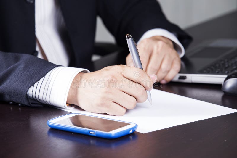 Business Man S Hands Writing Document Stock Photo - Image of occupation ...