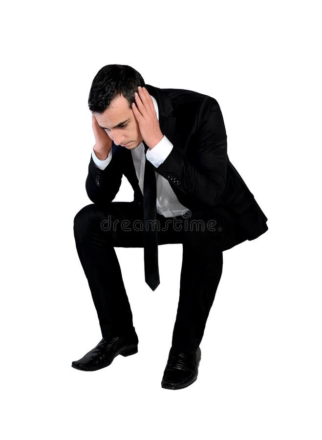 Sad Young Man Suit Sitting Looking Down Stock Photos - Free & Royalty ...