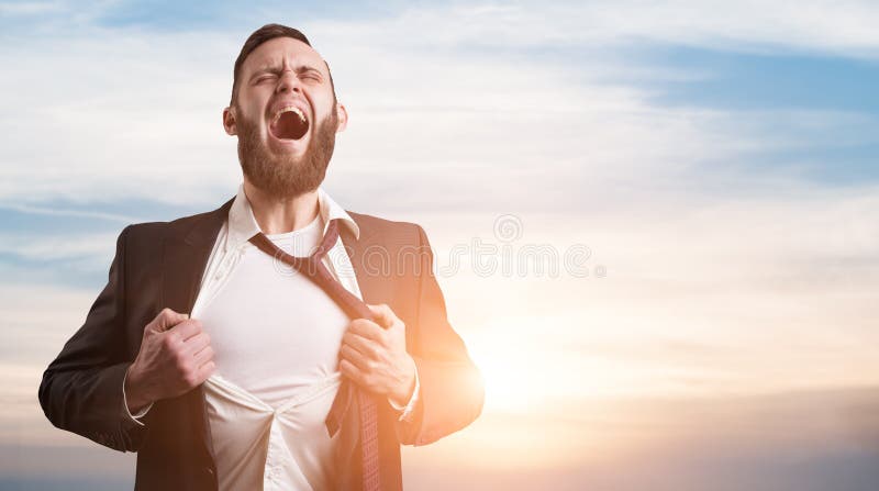 Business Man Screaming with Open Chest Stock Photo - Image of young ...