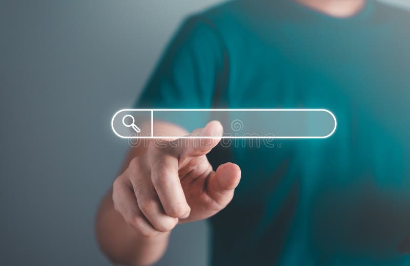 Business Man Searching Information Data on Internet on Toolbar Browser ...